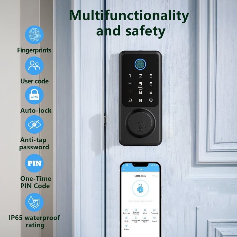 Secusly Smart Door Lock For Front Door Electronic Deadbolt with Bluetooth & Reviews | Wayfair